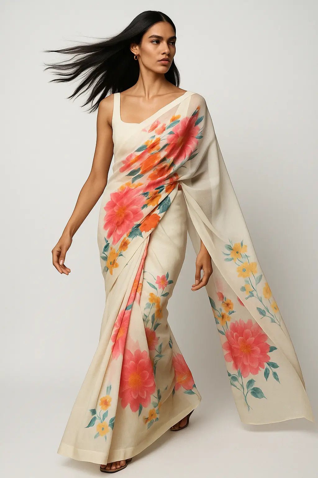 WARM WIND | Hand Painted Organza Saree | Elegant & Graceful