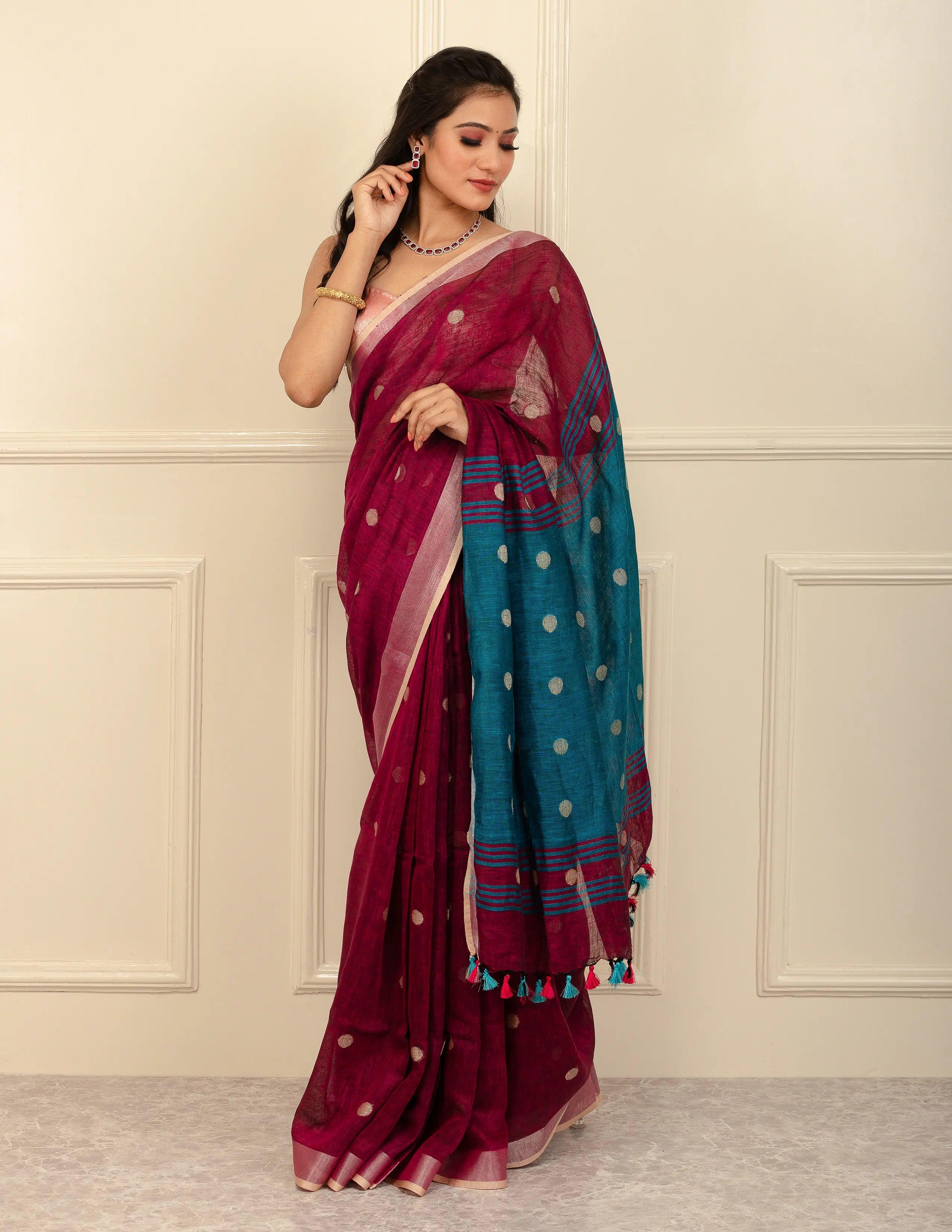 Buy Raindrop Linen Saree online at Indidha - Elegant Everyday Wear